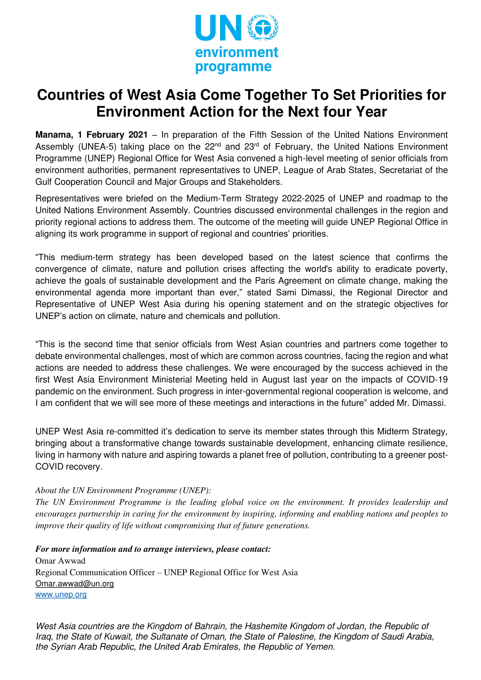 West Asian Countries Set Four-Year Environment Action Plan